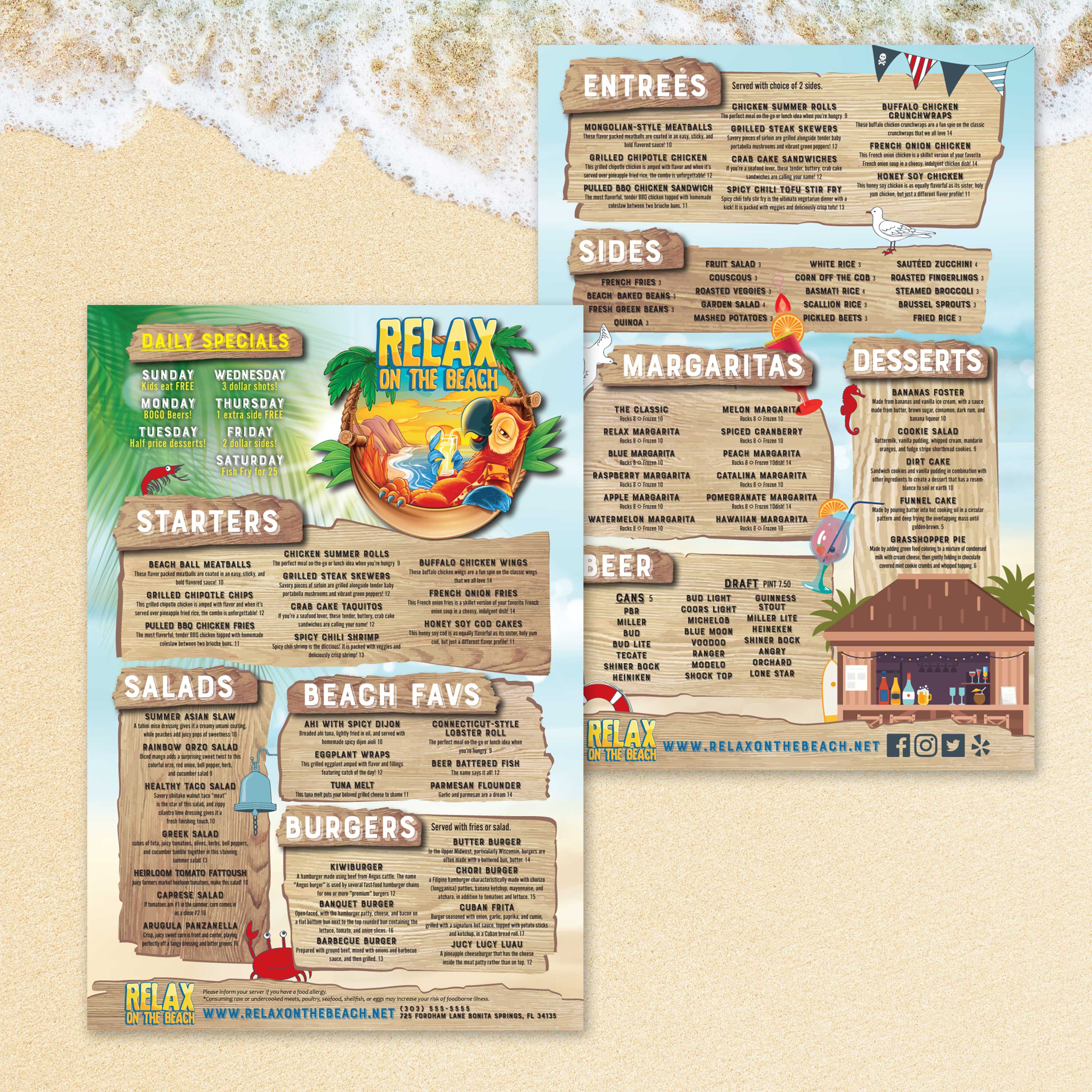 Beach Menu Template 13" x 19"
